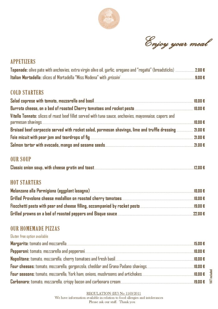 MENU - Restaurante La Nonna